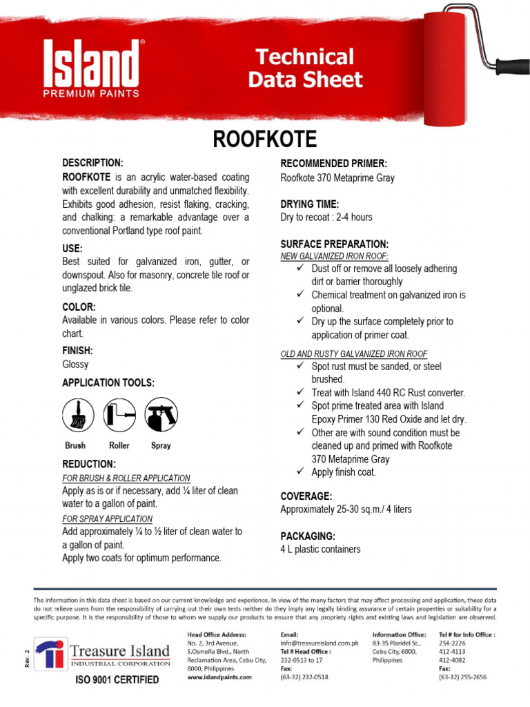 ROOFKOTE TDS Rev2 | PDF | Paint | Materials