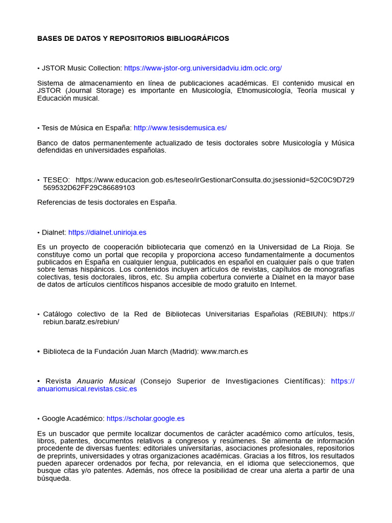 Bases de Datos y Repositorios Bibliográficos | PDF | Ciencias de la Información