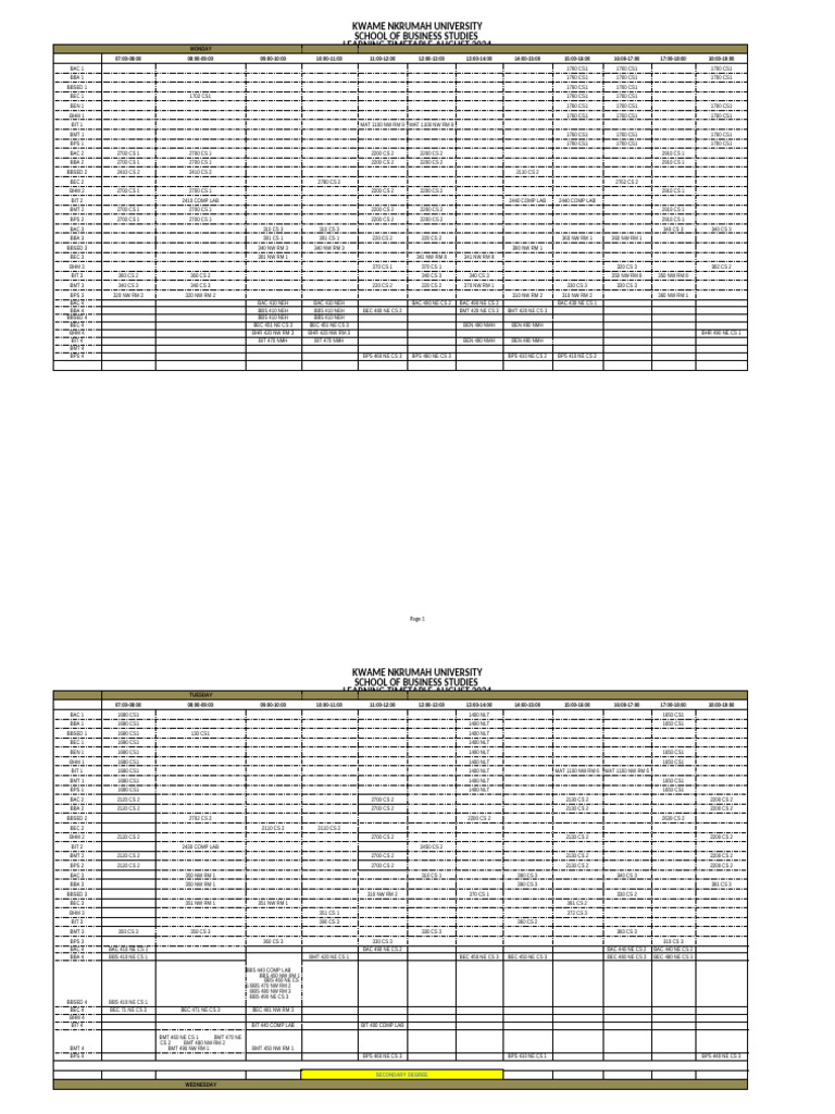 Sbs Undergraduate Learning Timetable-August 2024 | PDF