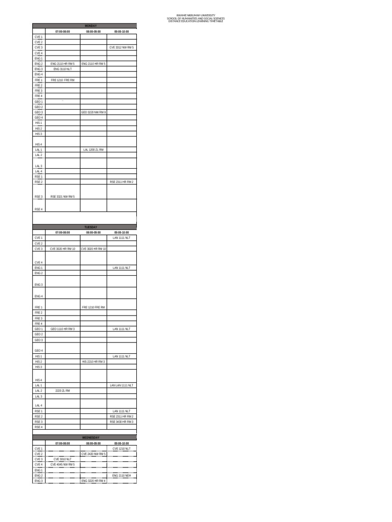 Shss Undergraduate Learning Timetable August 2024 | PDF