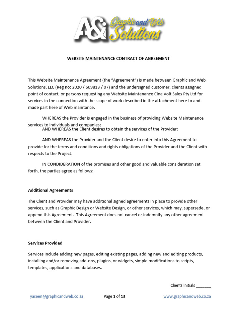 Website Maintenance Contract of Agreement | PDF | Word Press | Payments