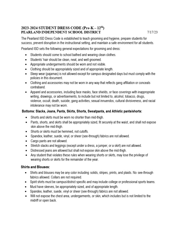 2023-24_Student_Dress_Code | PDF | Sweater | Trousers