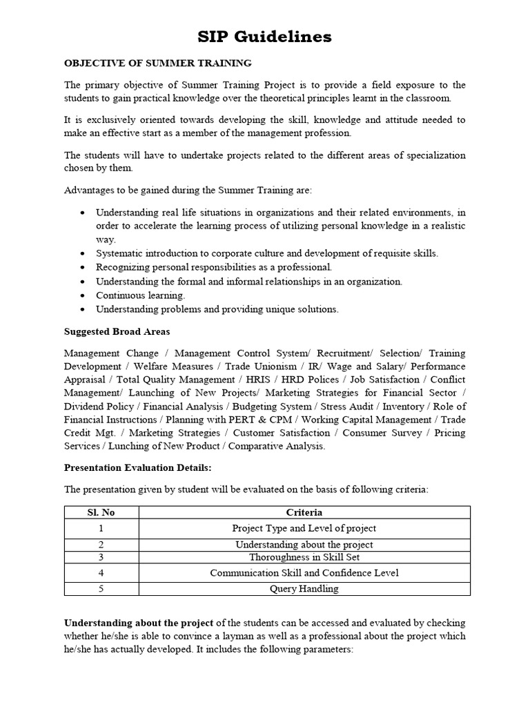 SIP Guidelines | PDF | Thesis | Marketing
