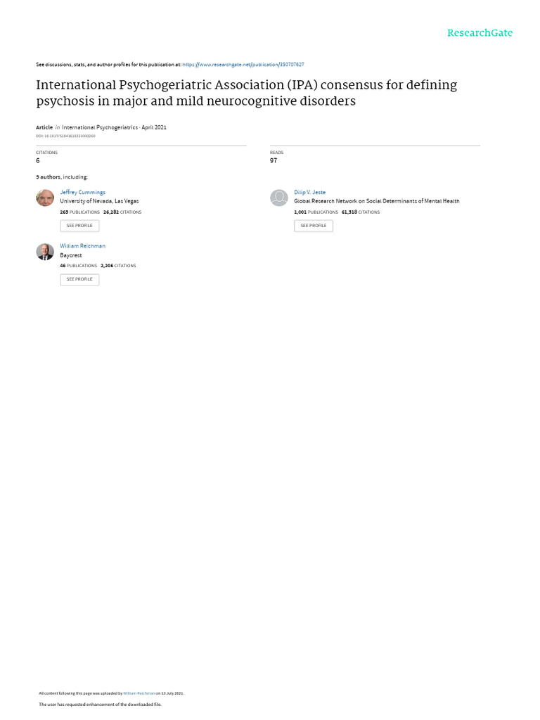 International Psychogeriatric Association IPA Cons | PDF | Dementia ...