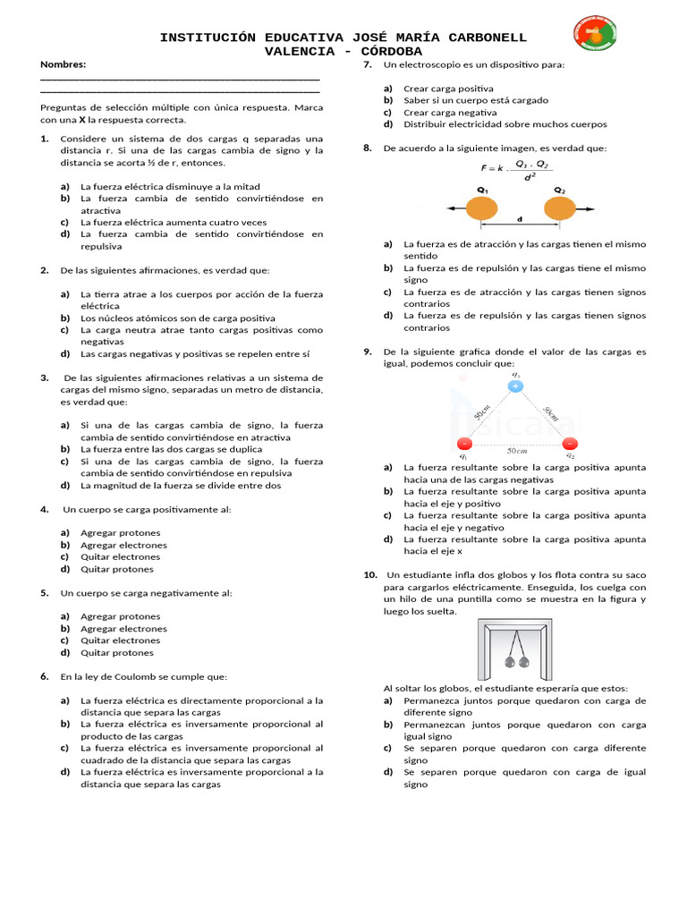 Examen Electrostatica | PDF | Fuerza | Ciencia de los Materiales