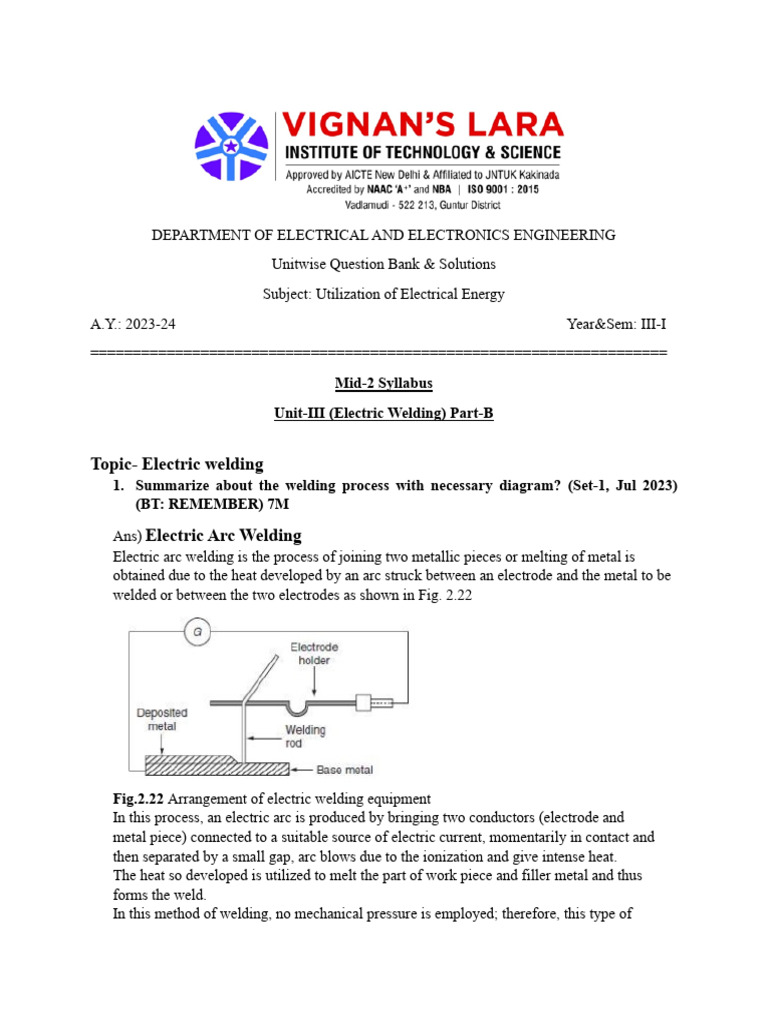 UEE Assignment Solutions Mid-2 Syllabus | PDF | Welding | Construction