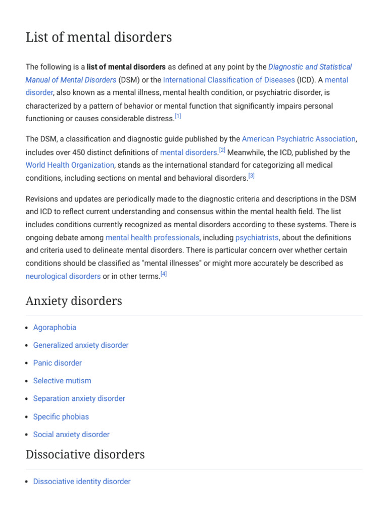 Comprehensive Mental Disorders List | PDF | Personality Disorder ...