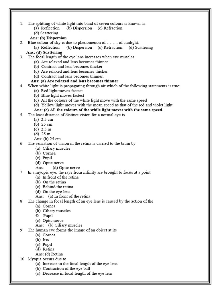 Human eye Q&A | PDF | Eye | Refraction