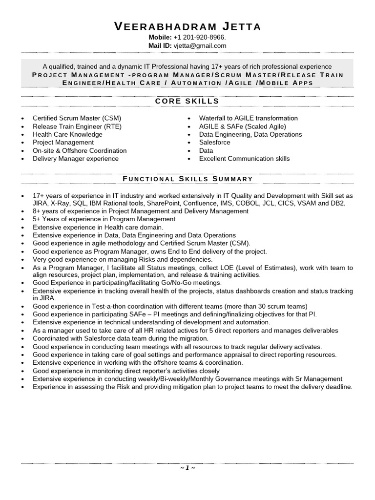 IT Project Manager & Scrum Master Resume | PDF | Scrum (Software ...