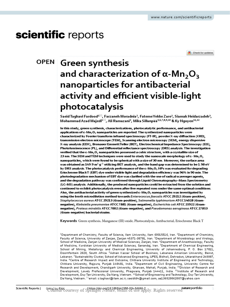 Green Synthesis and Characterization of Mn2 O3 Nanoparticles For ...