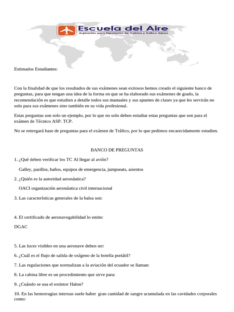 Banco de Preguntas Tcp.. | PDF | Levantar (Fuerza) | Auxiliar de vuelo