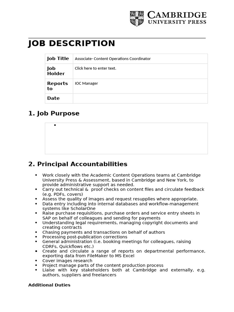 JD - Associate - Content Operations Coordinator - U1 | PDF | Business