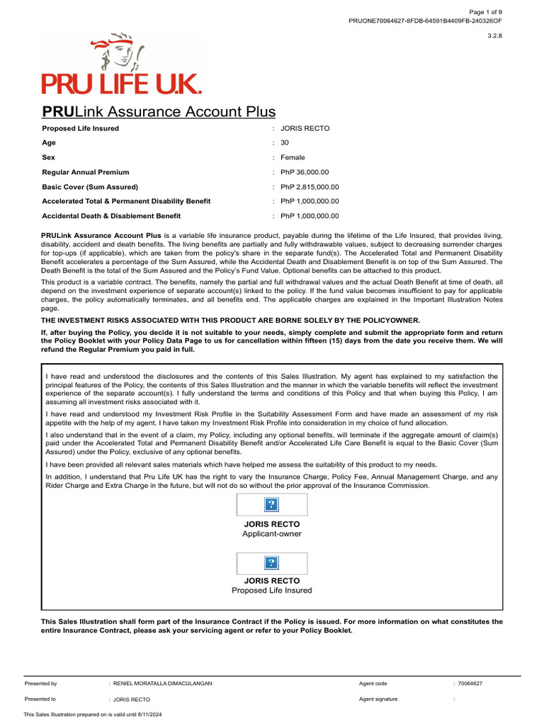 MS_JORIS_RECTO_PAA_Plus_Quotation | PDF | Insurance | Investing
