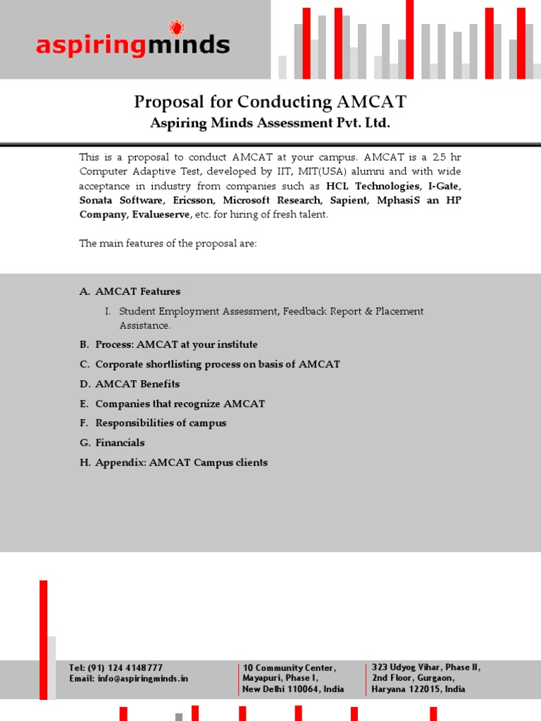 Proposal For Conducting AMCAT: Aspiring Minds Assessment Pvt. LTD | PDF ...