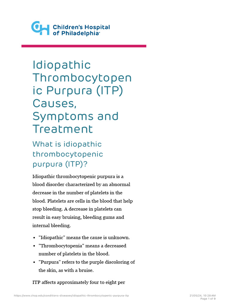 Idiopathic Thrombocytopenic Purpura ITP Causes Symptoms and Treatment ...
