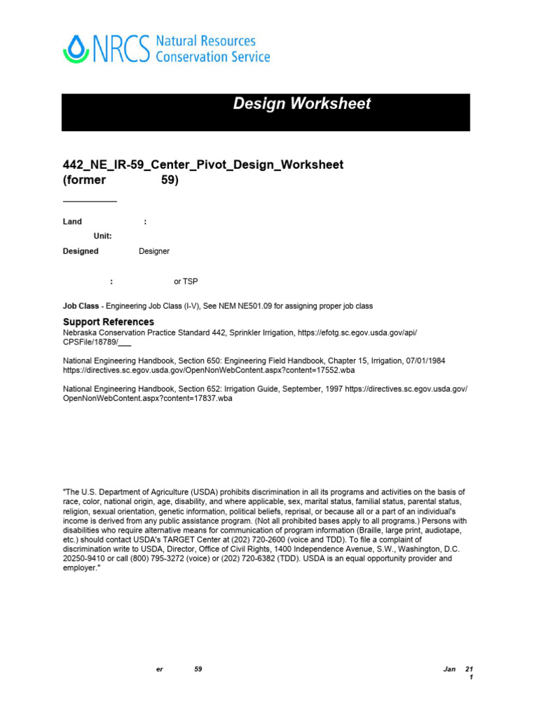 442 NE IR-59 Center Pivot Design Worksheet | PDF | Surface Runoff ...