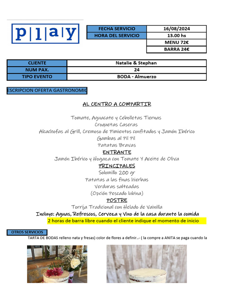 Menú de Boda para Natalie & Stephan | PDF