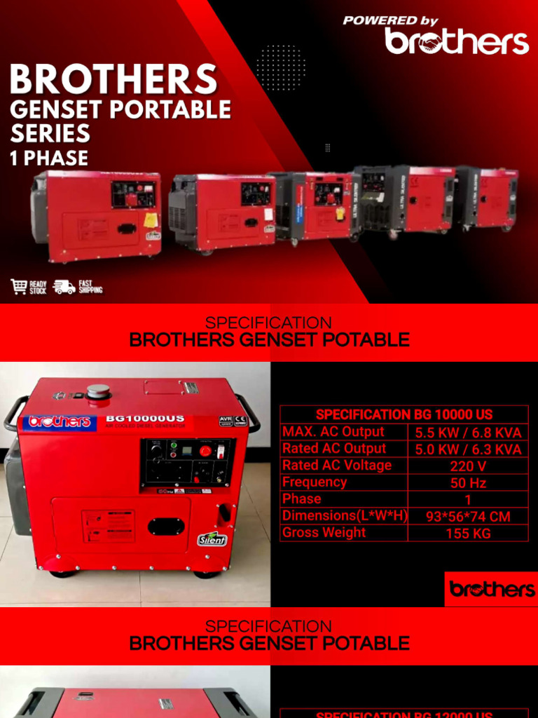 BROTHERS Genset Portable Series - 1 PHASE | PDF