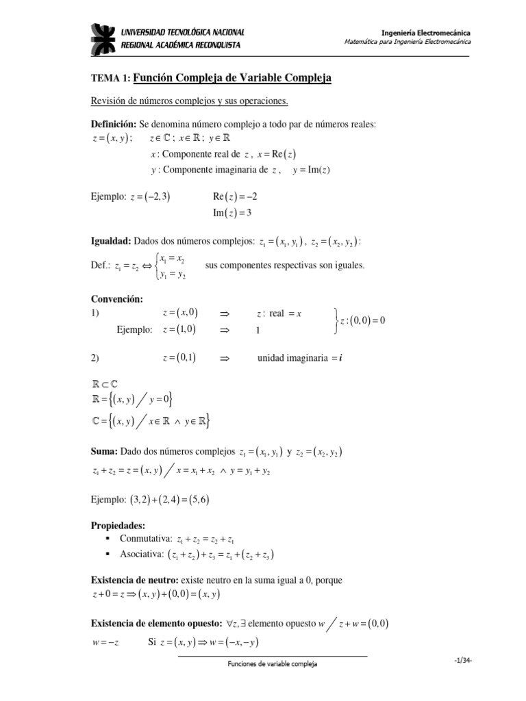Apunte de Catedra Funcion Compleja de Variable Compleja1 | PDF | Número ...