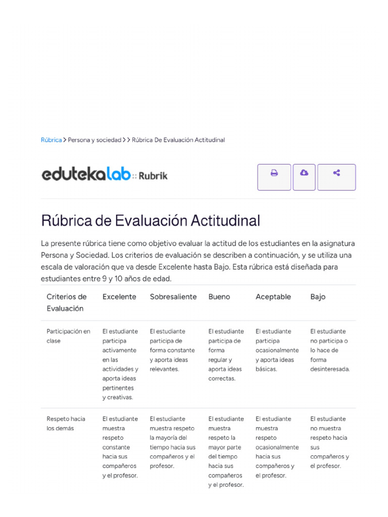 Rúbrica de Evaluación Actitudinal | PDF