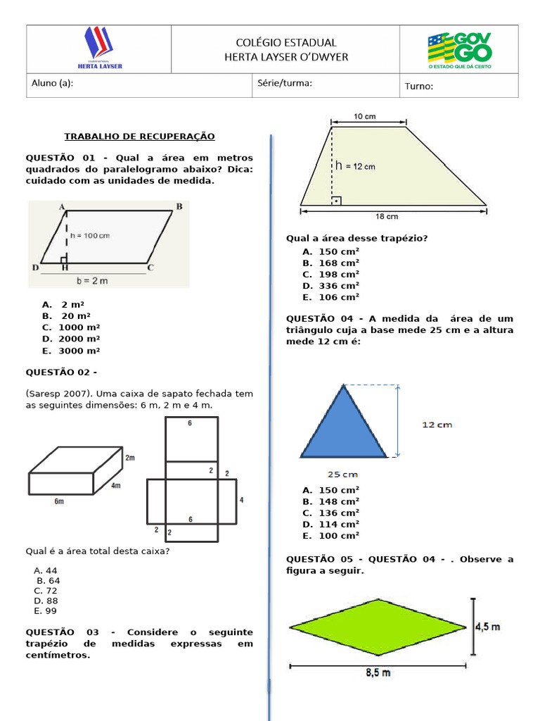 List-Trabalho Matemática Not - 2 Série | PDF | Geometria Elementar | Geometria Euclidiana