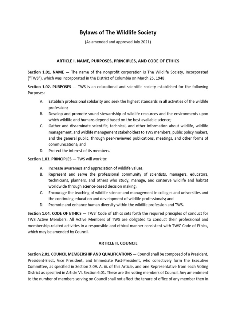 TWS Bylaws 2021-07 FINAL | PDF | Committee | Article Two Of The United ...