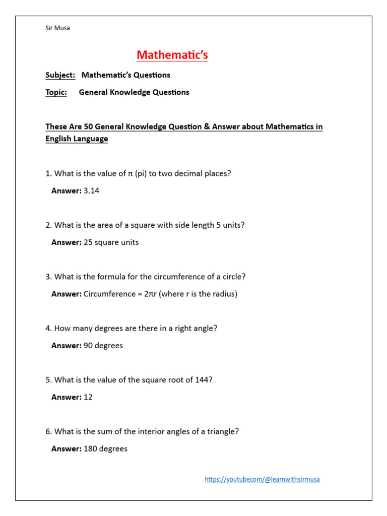 GK Mathematics (English) | PDF | Area | Triangle