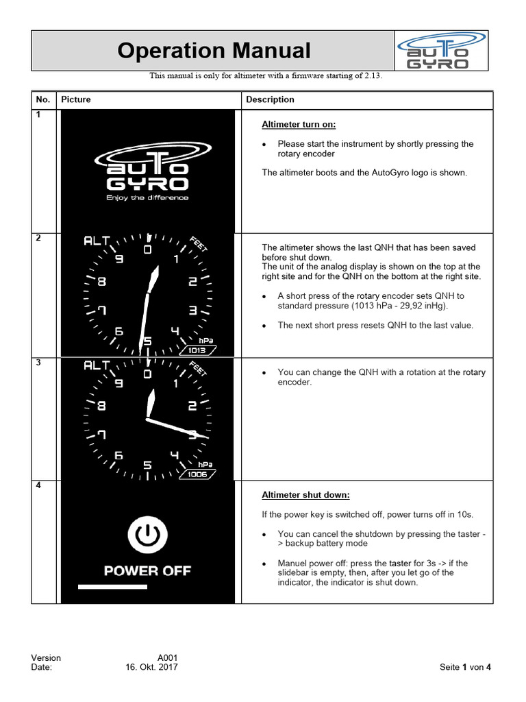 A001 Operation Manual Altitute | PDF