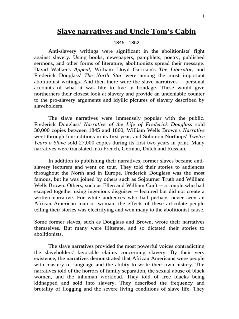 Impact of Slave Narratives & Uncle Tom's Cabin | PDF | Abolitionism In ...