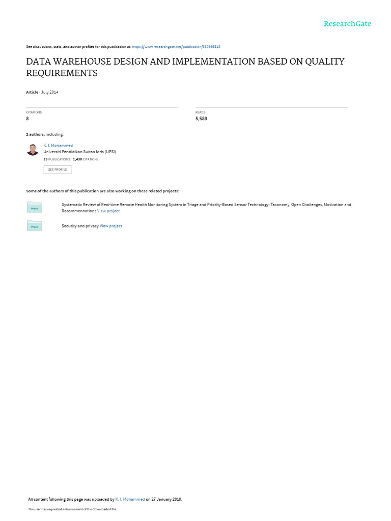 DATA WAREHOUSE DESIGN AND IMPLEMENTATION BASED ON QUALITY REQUIREMENTS | PDF | Data Warehouse ...