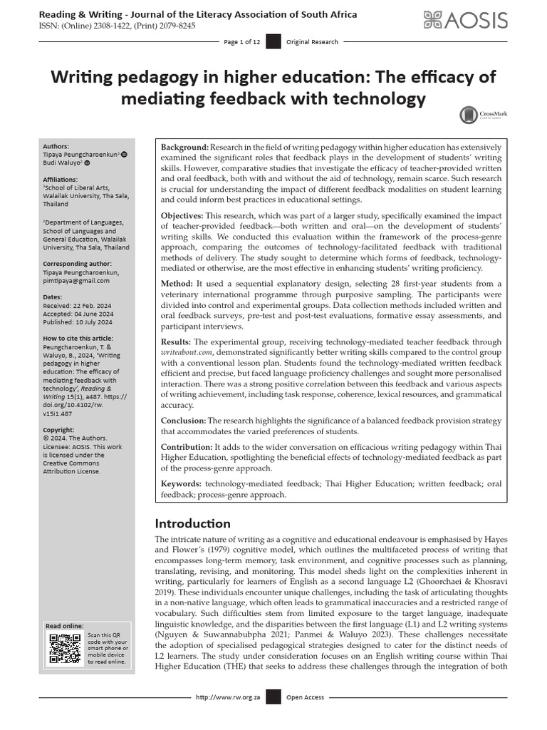 Writing Pedagogy In Higher Edu Pdf English As A Second Or Foreign