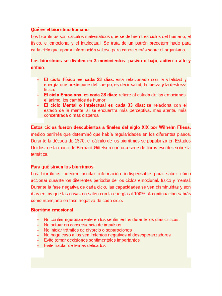 Qué Es El Biorritmo Humano | PDF | Conceptos psicologicos | Sicología