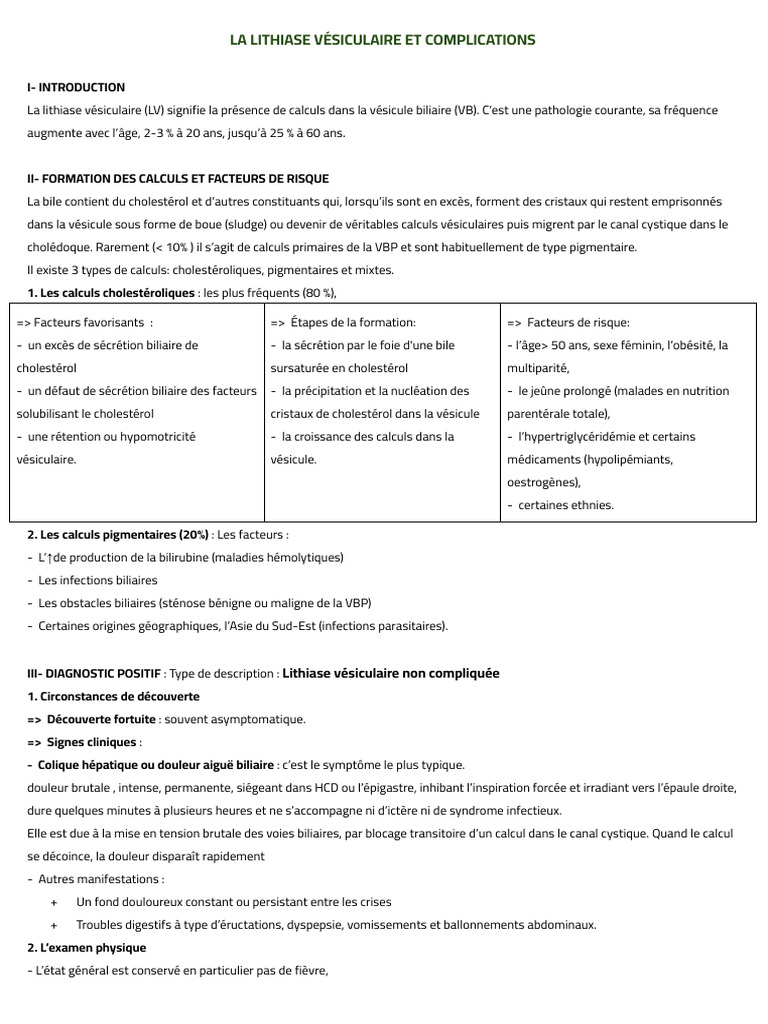 La Lithiase Vésiculaire Et Complications | PDF | Vésicule biliaire ...