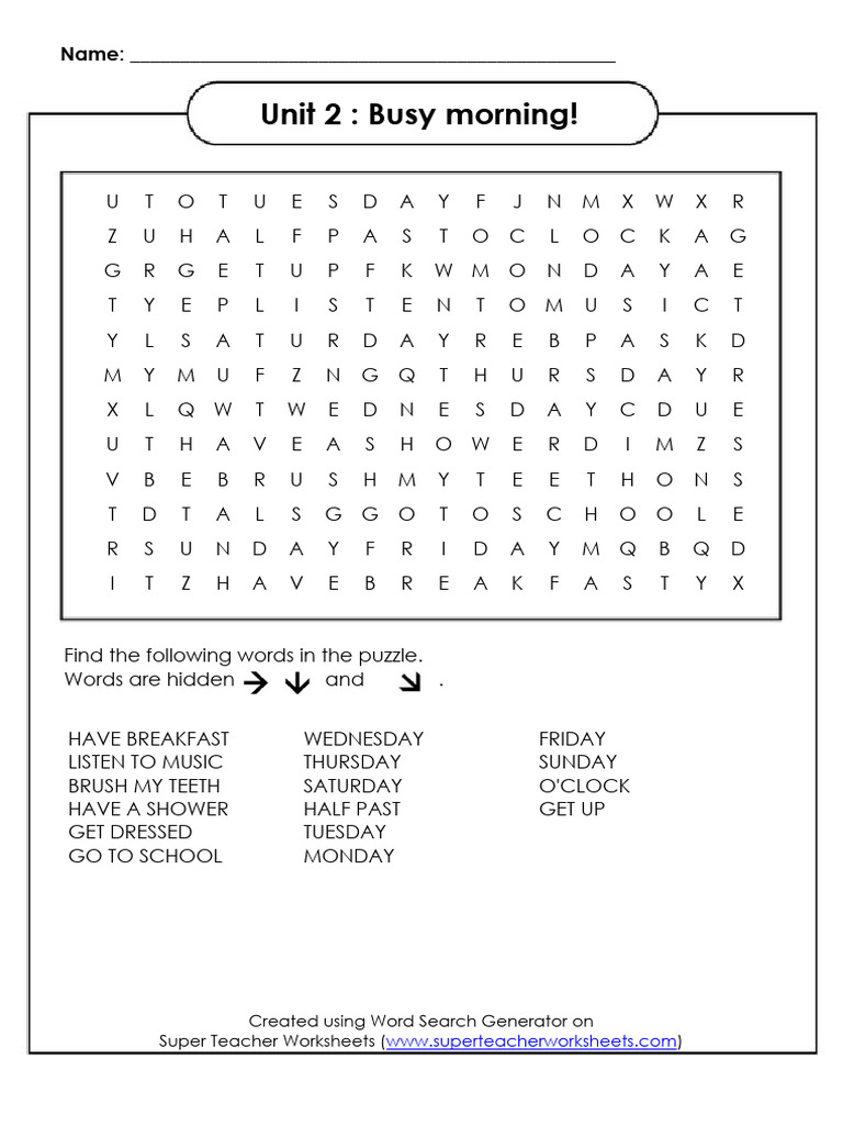 Super Teacher Worksheets Unit 2 Busy Morning | PDF | Word Search