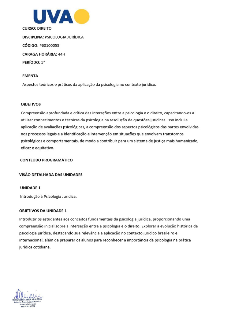 Psicologia Jurídico 5 Periodo | PDF | Psicologia | Avaliação psicológica