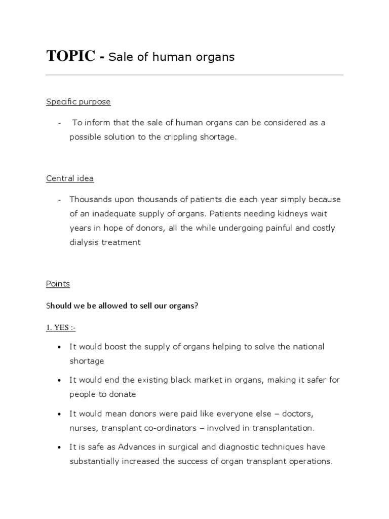 Sale of Human Organ | PDF | Organ Donation | Organ Transplantation