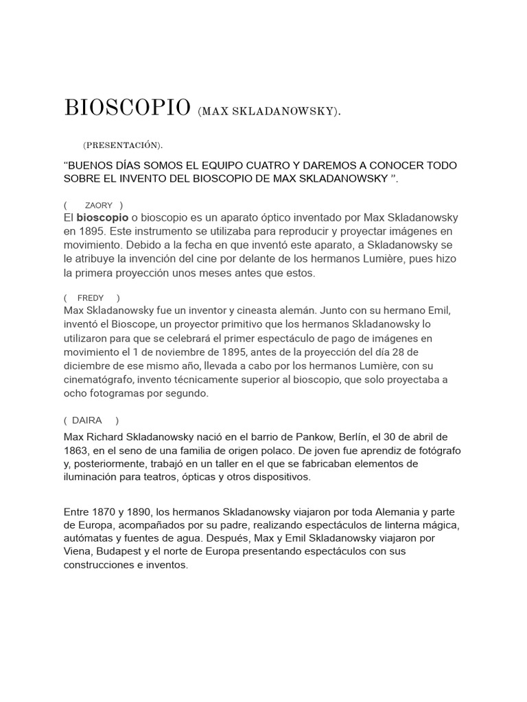 El Bioscopio de Max Skladanowsky | PDF | Libros para adolescentes