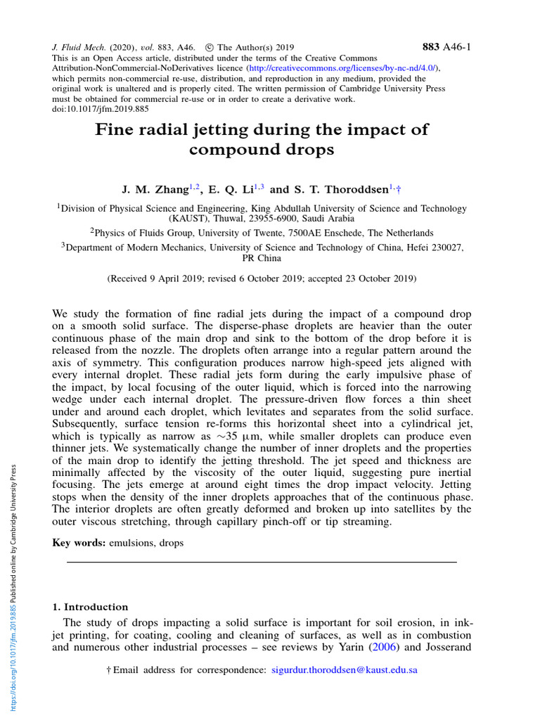 Fine Radial Jetting During The Impact of Compound Drops | PDF | Drop (Liquid) | Liquids