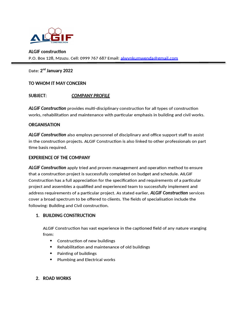 ALGIF Construction Profile | PDF | Engineering | Economies