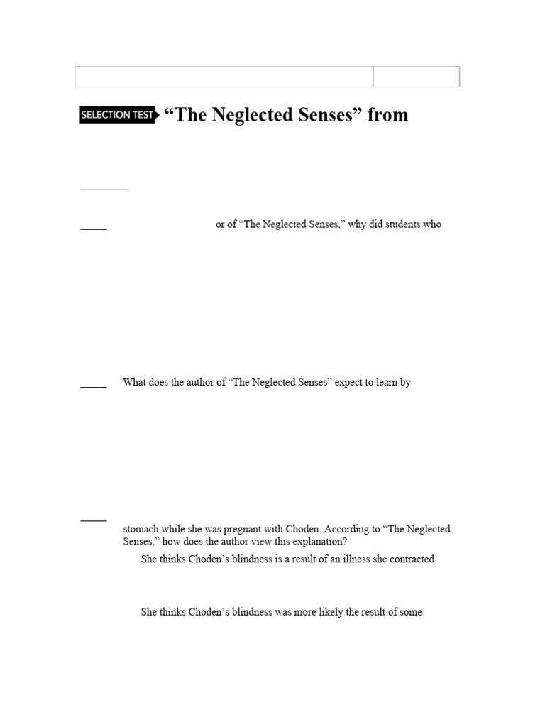 Selection Test (Print) - The Neglected Senses PDF | PDF | Visual ...
