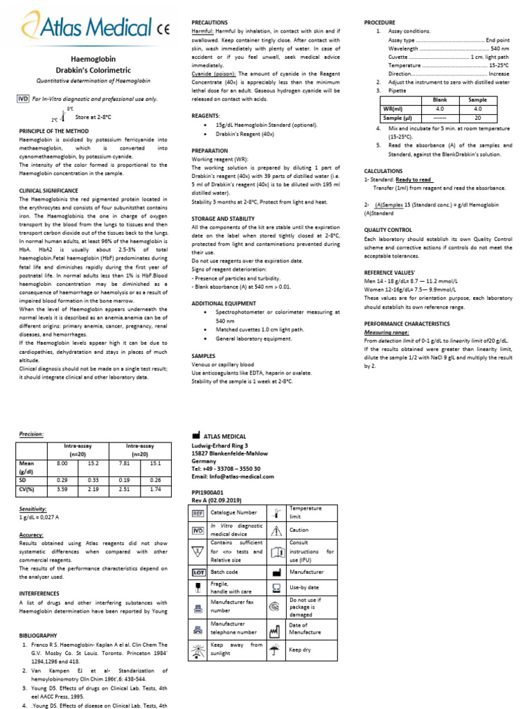 PPI1900A01 Haemoglobin Drabkin Colorimetric + HB Reday To Use Rev A ...