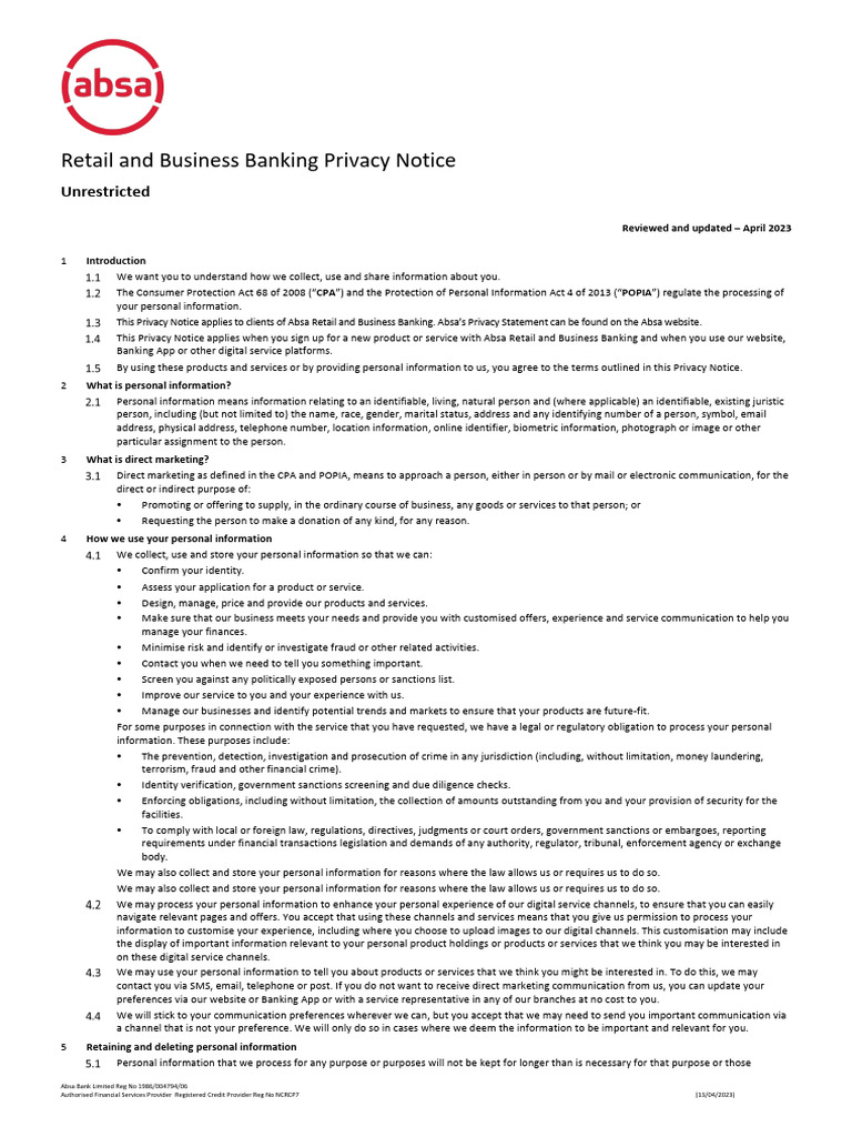 Retail and Banking Privacy Notice English | PDF | Information Security ...