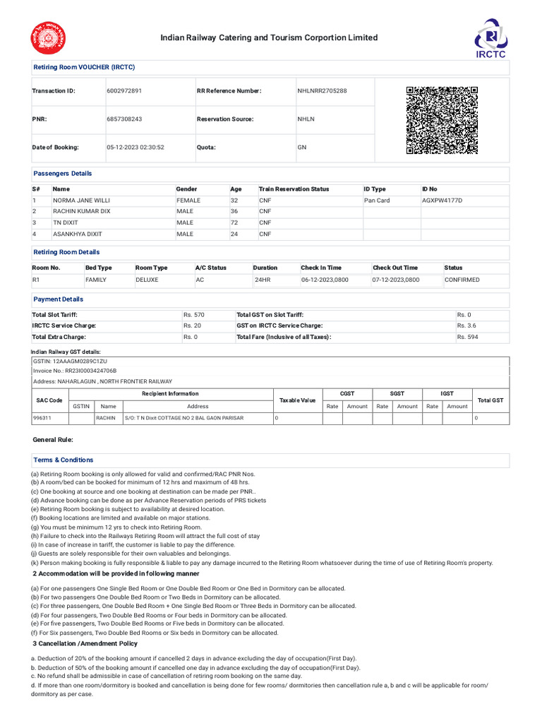 IRCTC Retiring Room | PDF | Payments | Taxes