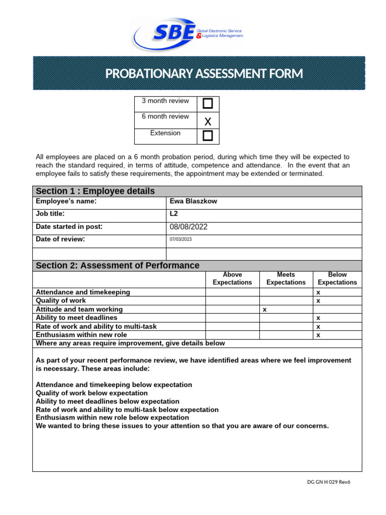 DG GN H 029 Probation Review Form Rev6 | PDF | Employment | Performance ...