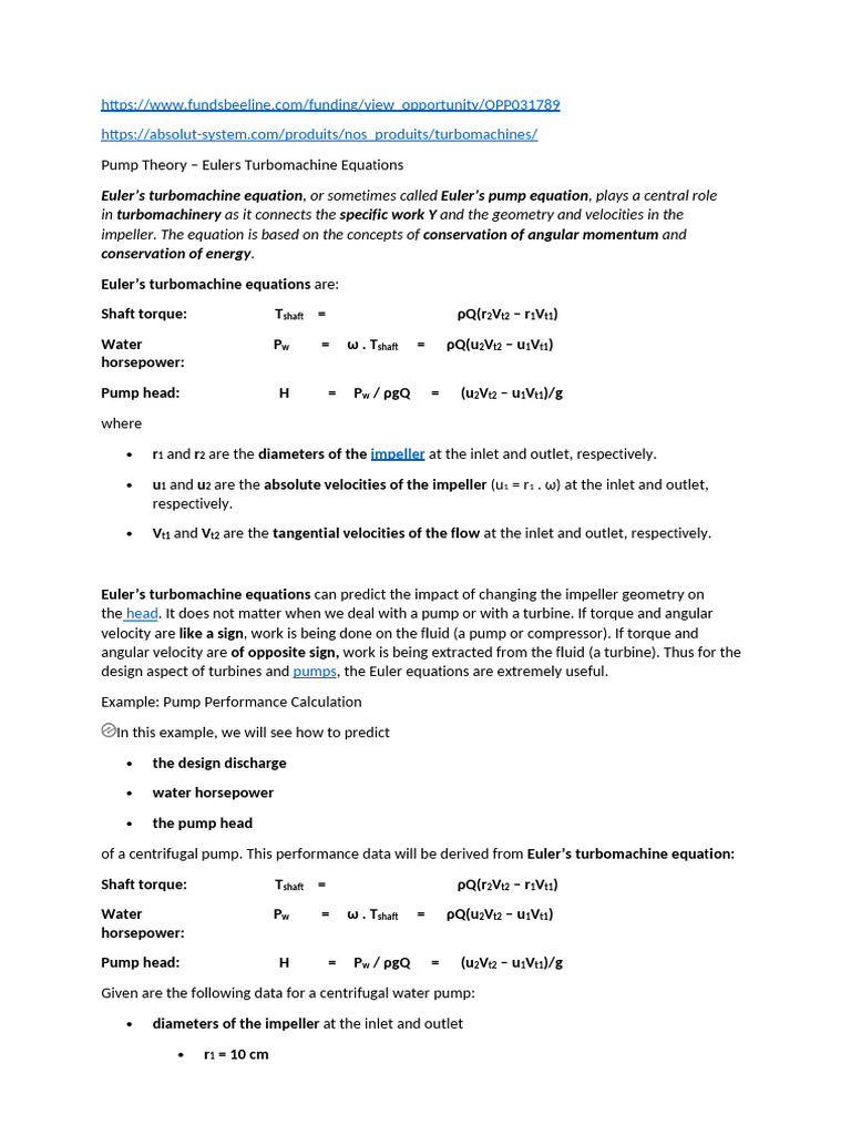 Eule Equation | PDF | Turbomachinery | Pump
