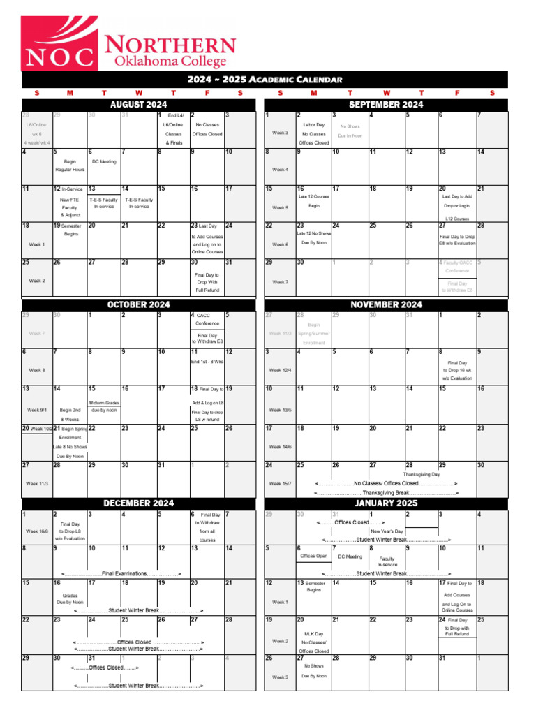NOC Academic Calendar 2024-2025 | PDF | Academic Term | Educational ...