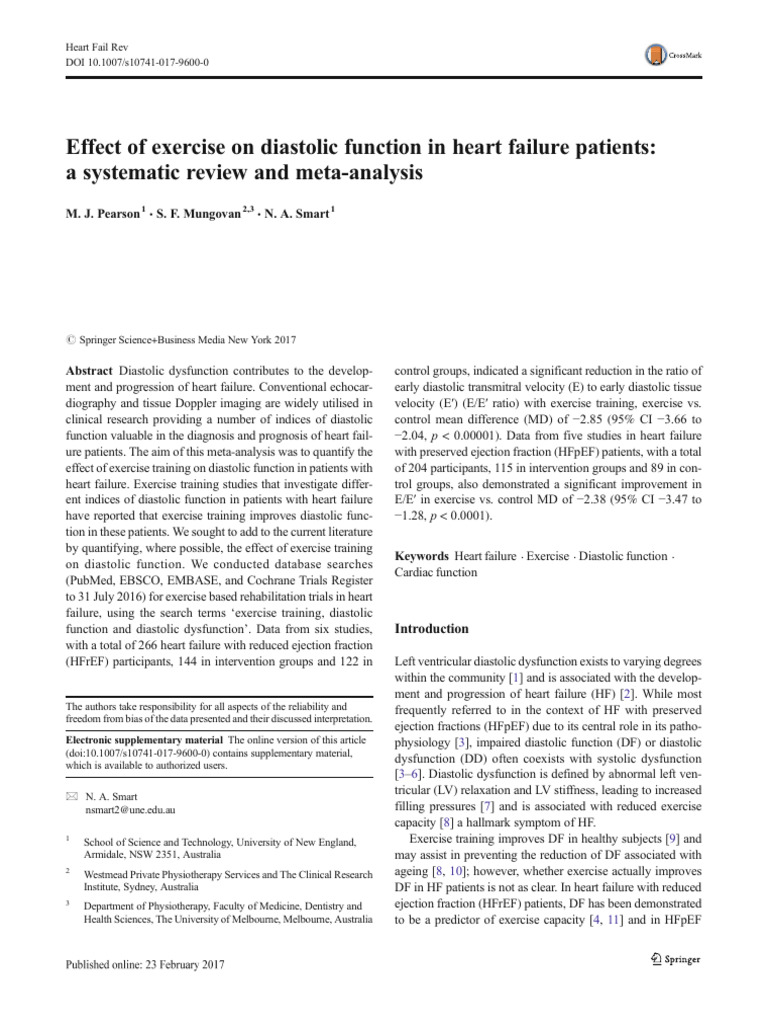 Pearson 2017 Exercise and Diastolic Function Meta-Analysis | PDF ...