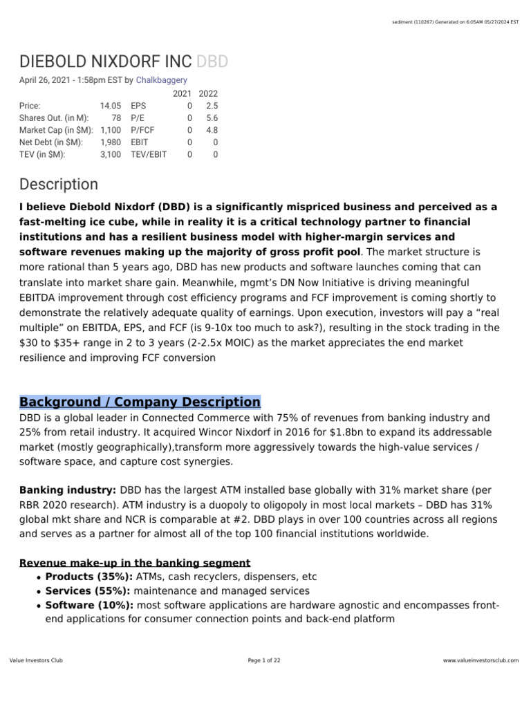 Diebold Nixdorf Inc: Description | PDF | Point Of Sale | Automated ...