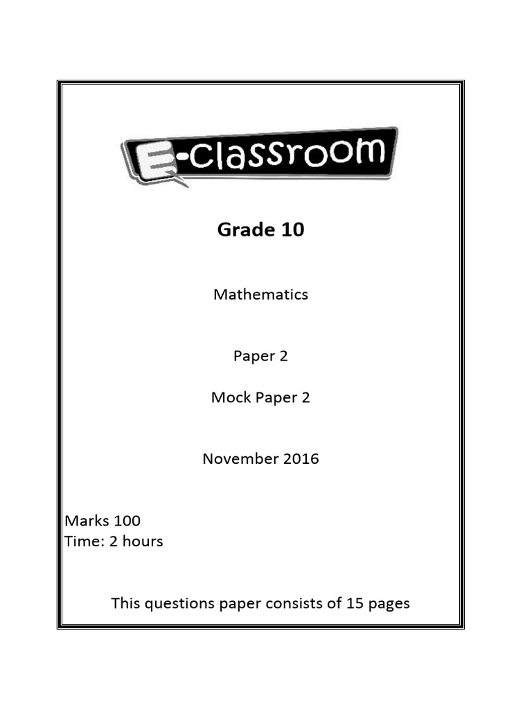 Gr10 Mock Exam 2 Paper 2ed | PDF | Area | Mathematics