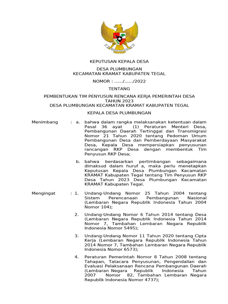 SK Tim Penyusun RKP Desa | PDF